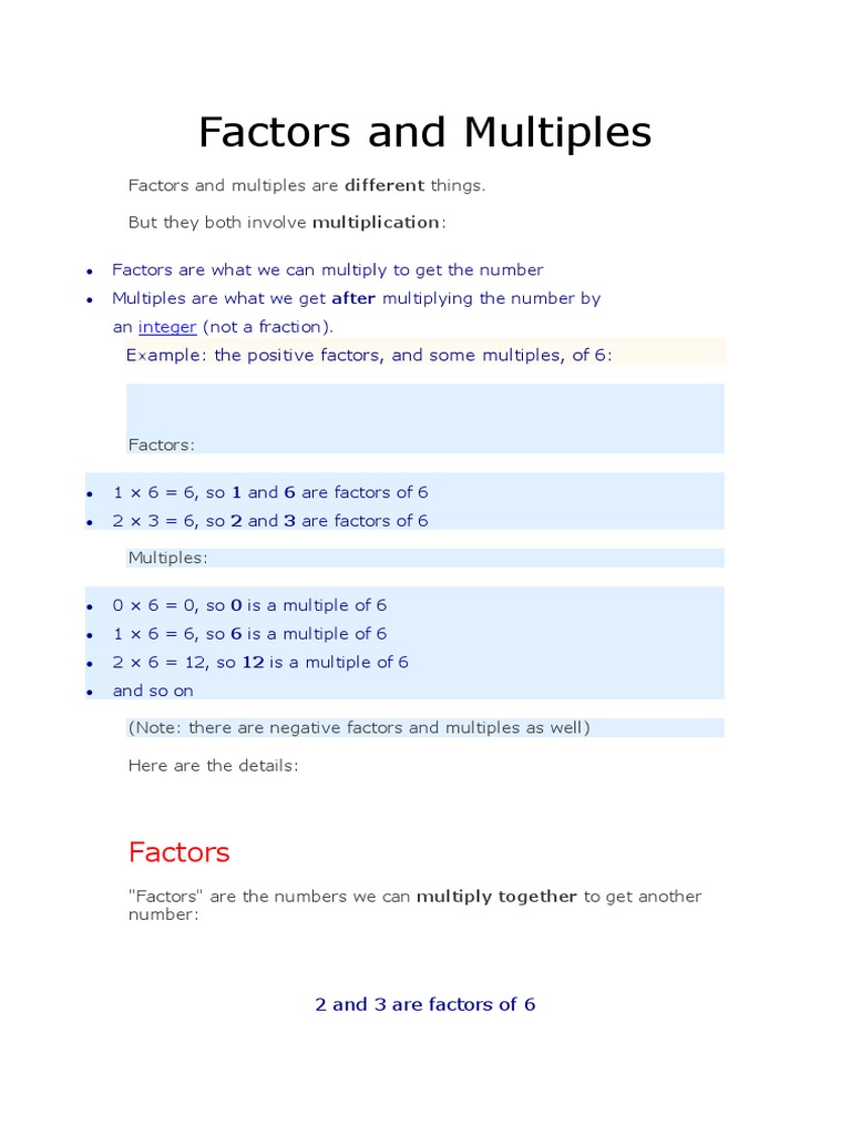 Factors and Multiples | Download Free PDF | Multiplication ...
