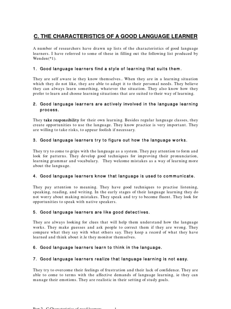 Characteristics of Good Learners | PDF | Language Acquisition | Vocabulary