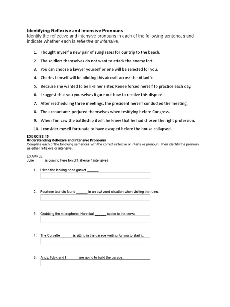 Identifying Pronouns: Reflexive vs. Intensive | PDF | Language Arts ...