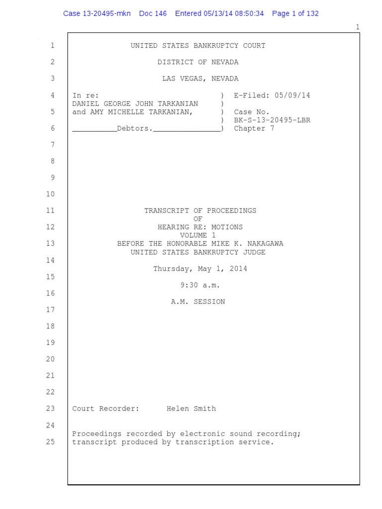 Tarkanian Bankruptcy Hearing Transcript | PDF | Burden Of Proof (Law ...
