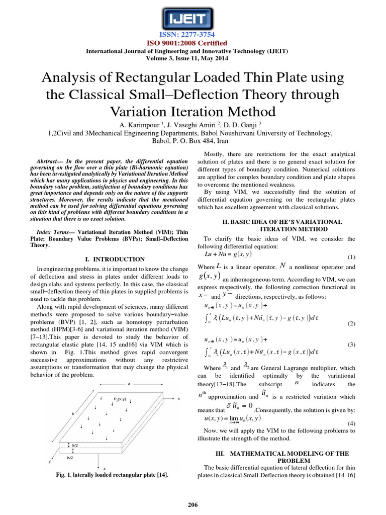 Analysis of Rectangular Loaded Thin Plate Using The Classical Small ...