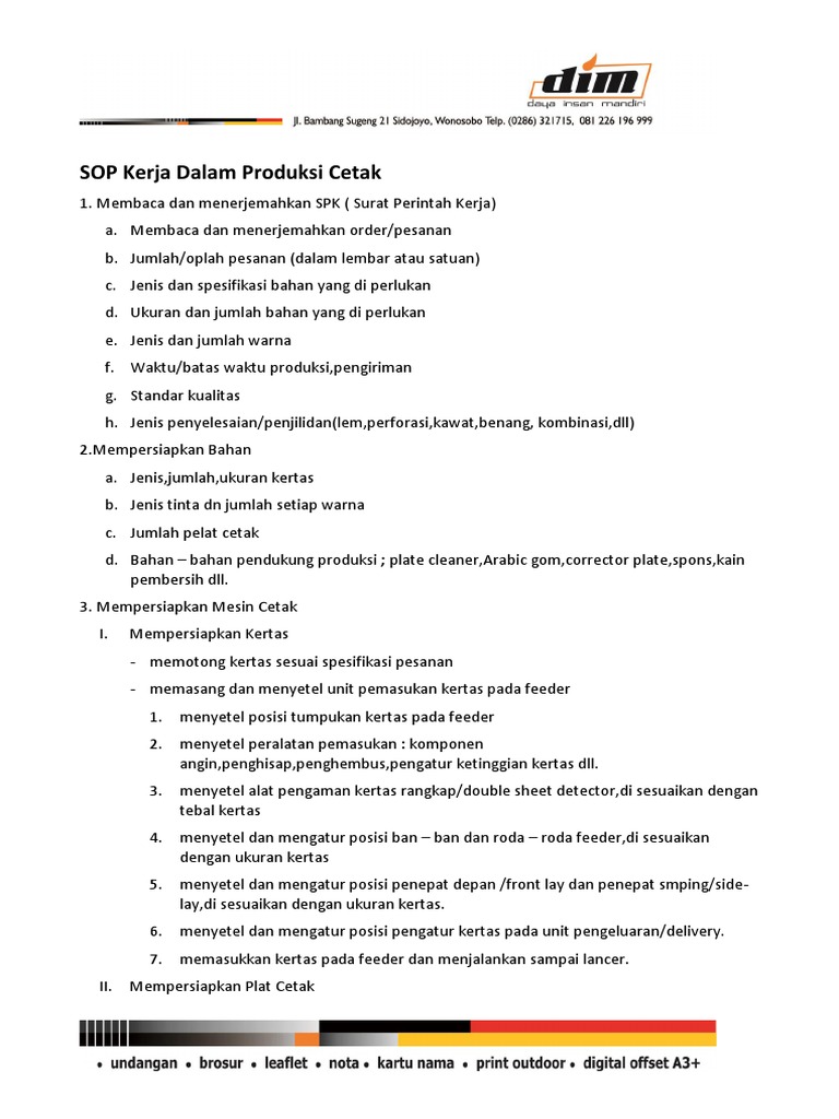 SOP Kerja Operator Cetak dan Produksi | PDF