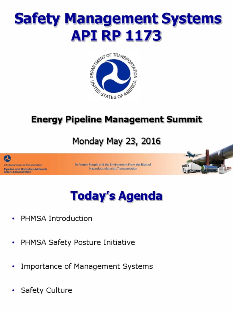 Safety Management Systems API RP 1173: Energy Pipeline Management ...