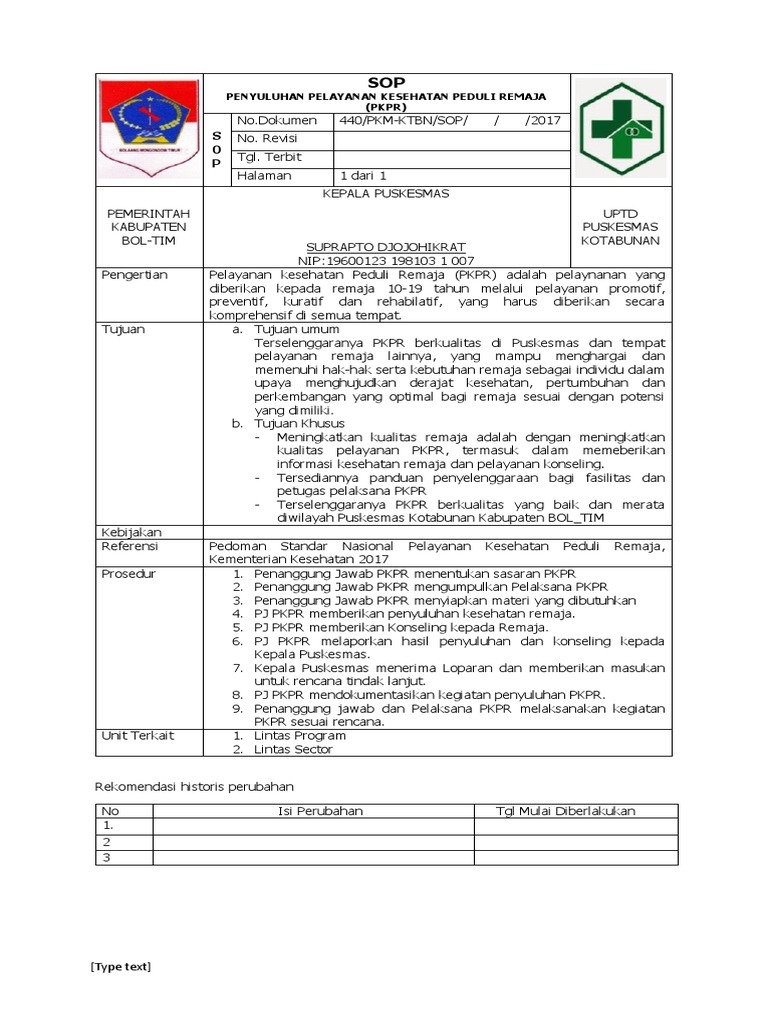 SOP Penyuluhan PKPR | PDF