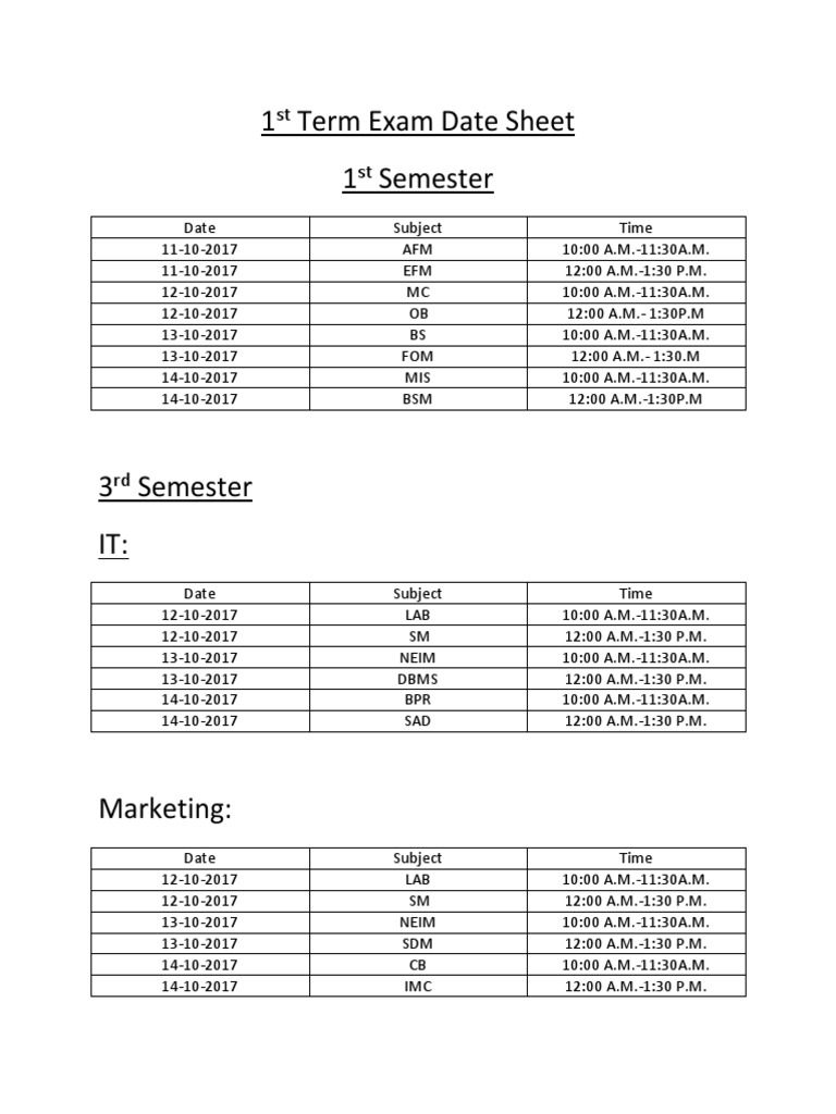 Exam Schedule for Students | PDF