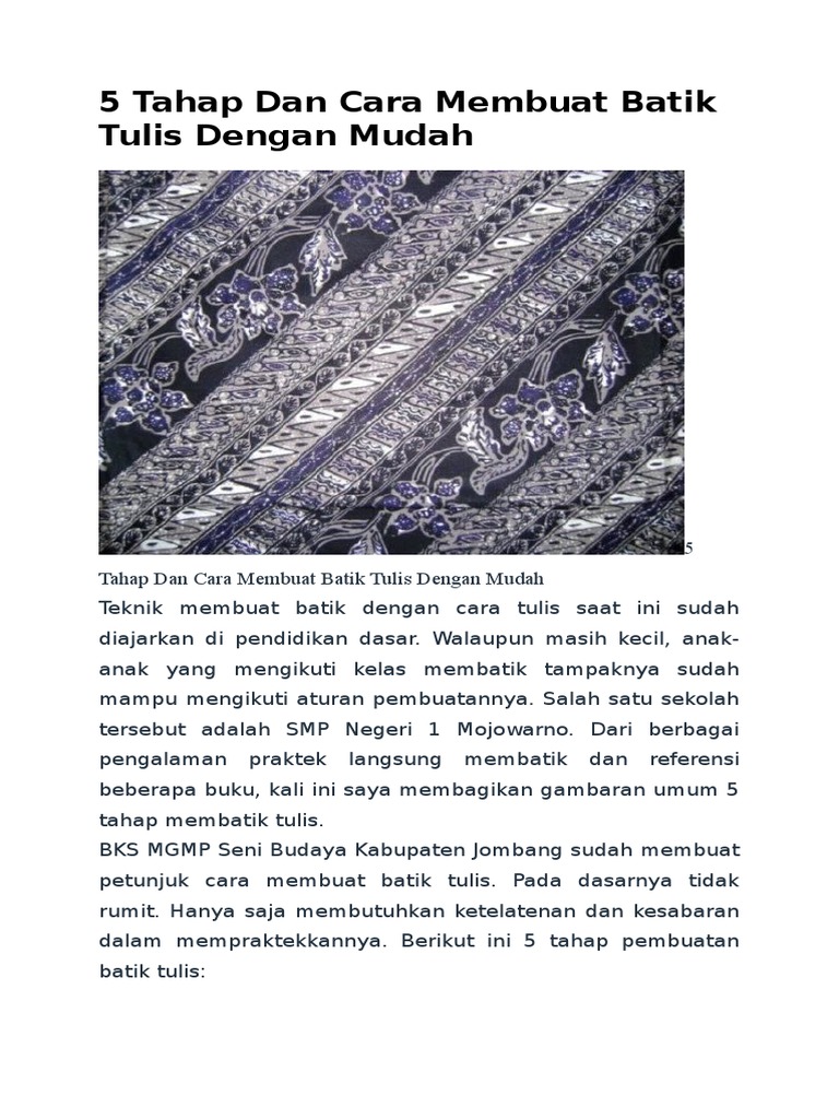 5 Tahap Dan Cara Membuat Batik Tulis Dengan Mudah | PDF | Griya & Taman