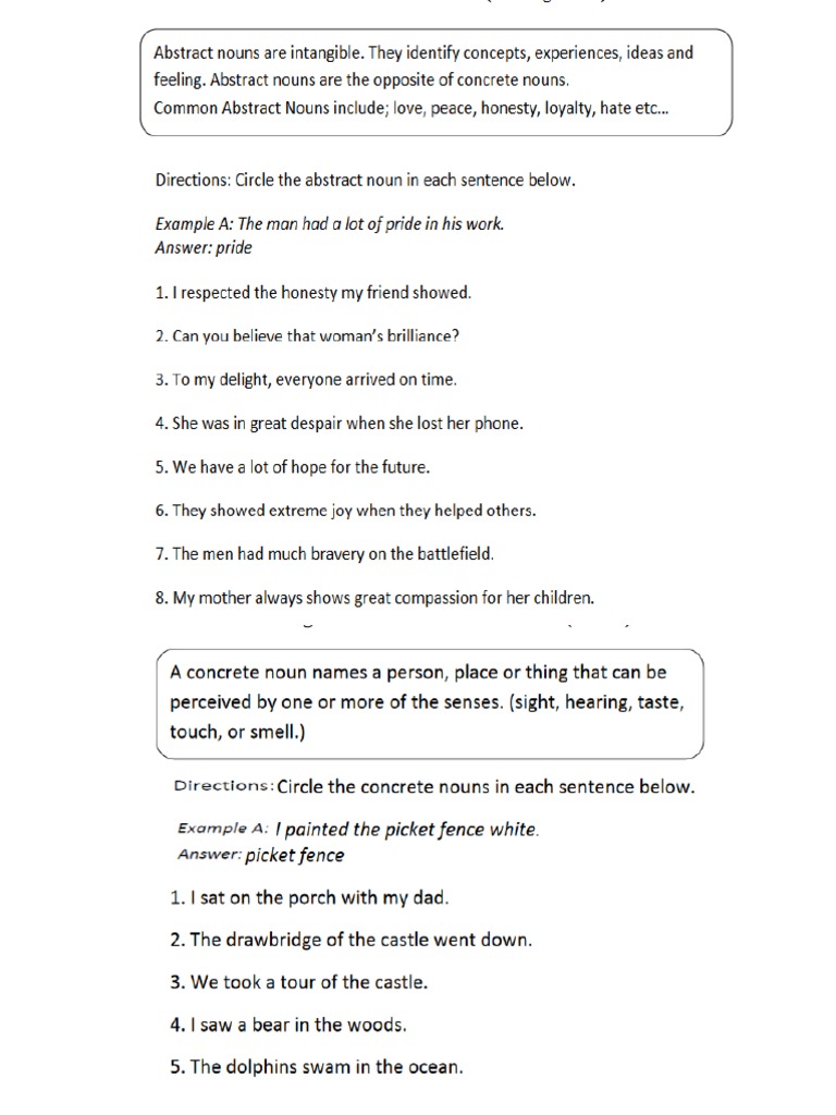 Concrete and Abstract Nouns | PDF