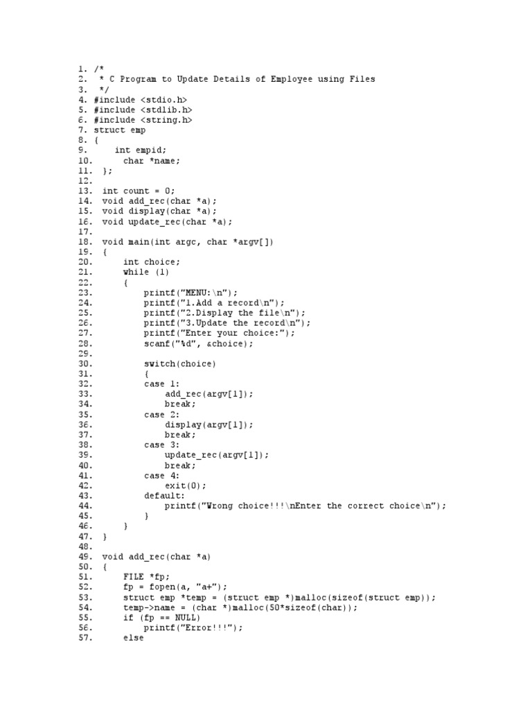 Update Employee File Records C Program | PDF | Programming Paradigms ...