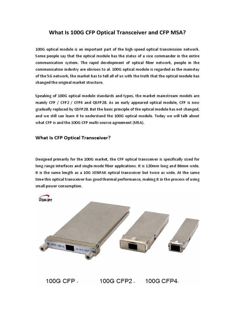 What Is CFP and CFP Msa | PDF | Wavelength Division Multiplexing ...