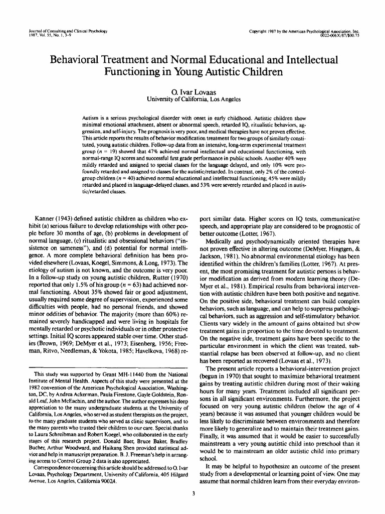 Lovaas 1987 PDF | PDF | Autism | Intellectual Disability