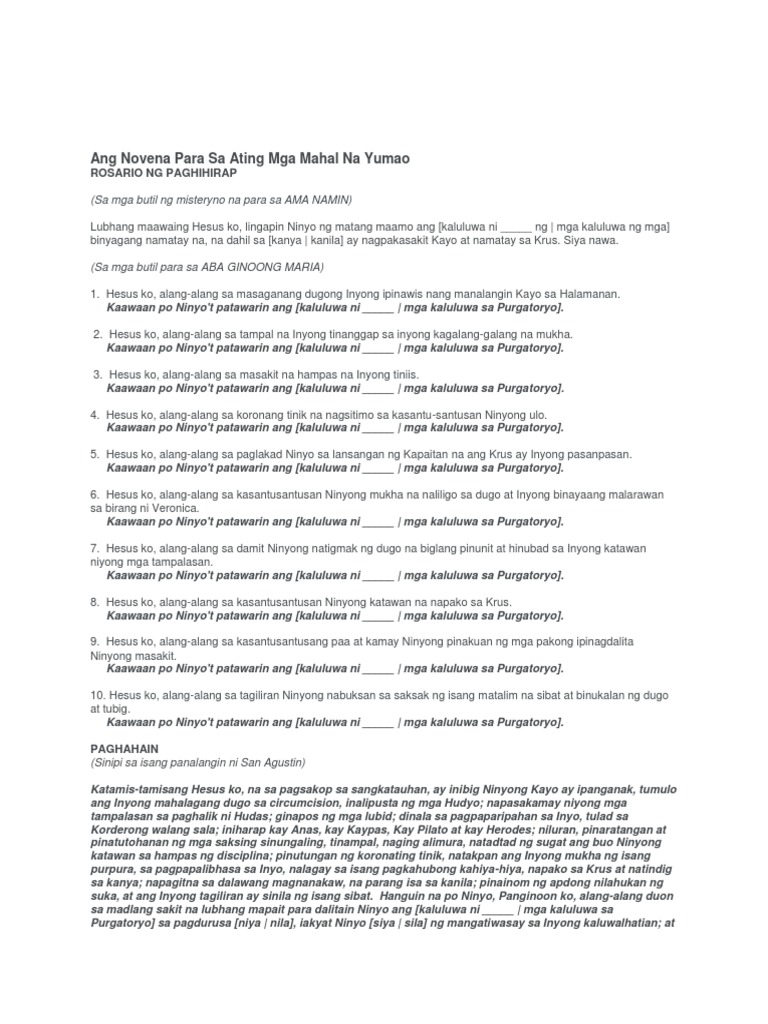 Ang Novena para Sa Ating Mga Mahal Na Yumao | PDF