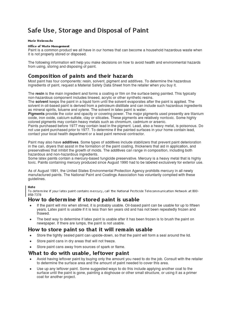 Safe Storage and Disposal of Paints | PDF | Paint | Rgb Color Model