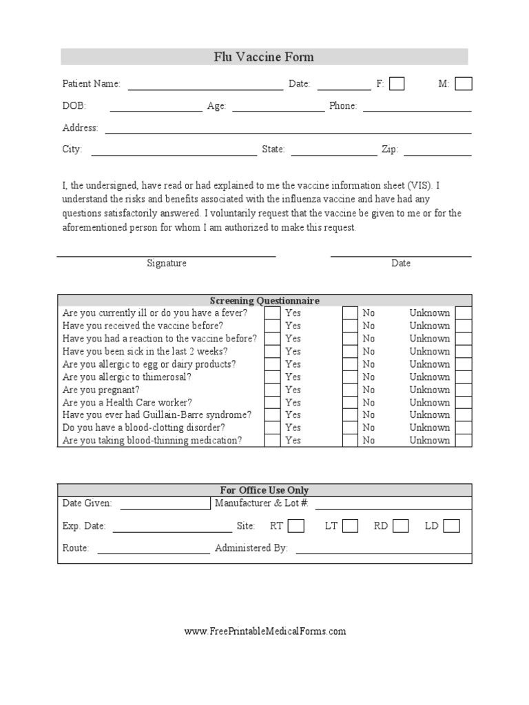 Flu Vaccine Form: Screening Questionnaire | PDF | Self-Improvement ...