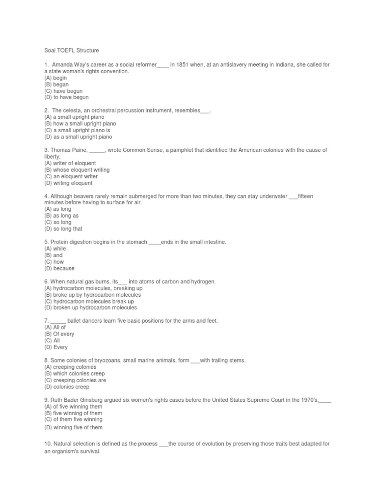 Soal TOEFL Structure | PDF | Verb | Adjective