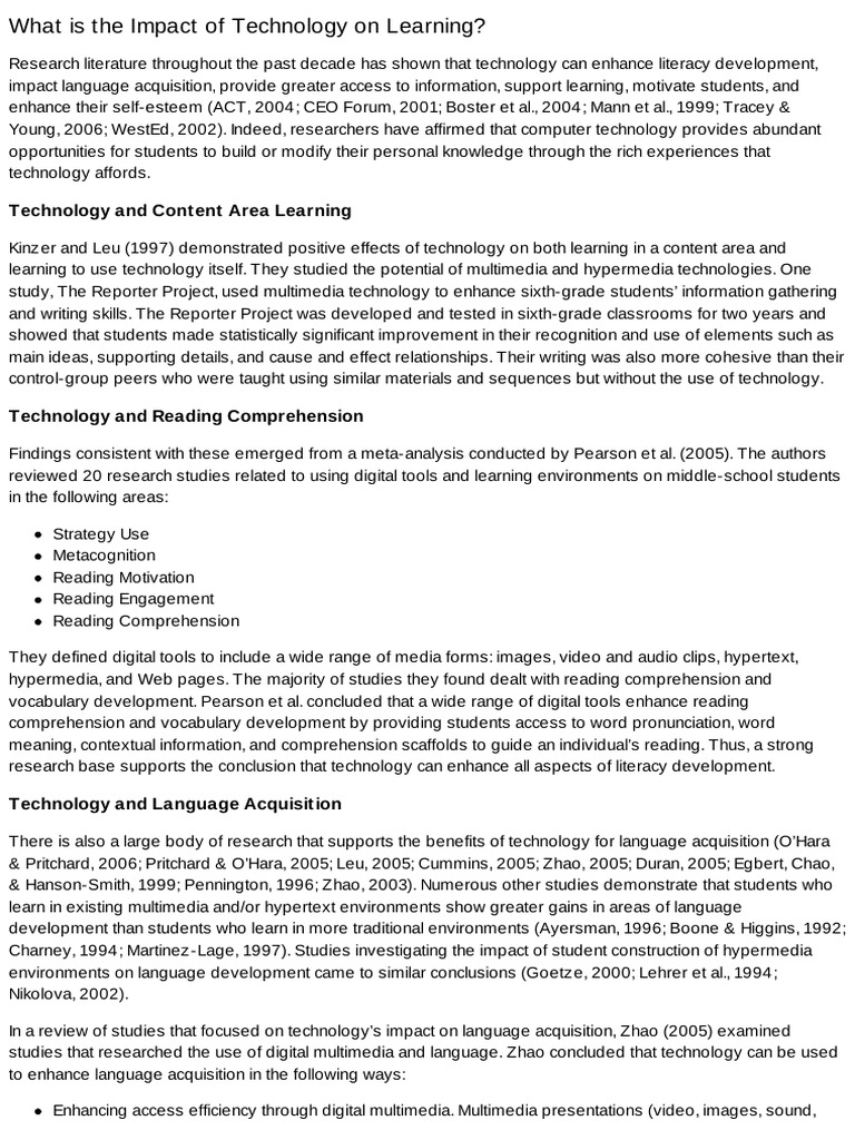 5 Pritchard 2014 What Is The Impact of Technology On Learning | PDF ...