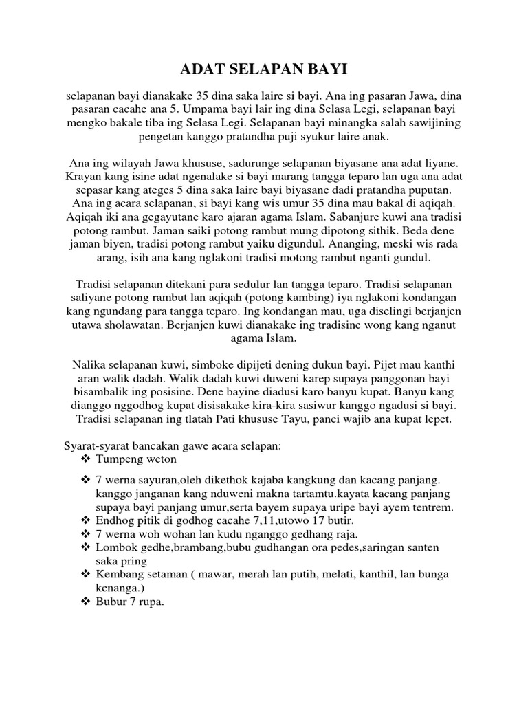 Tradisi Selapanan Bayi Jawa | PDF | Gaya Hidup