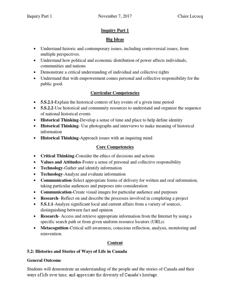 Inquiry Part 1 | PDF | Identity (Social Science) | Competence (Human ...