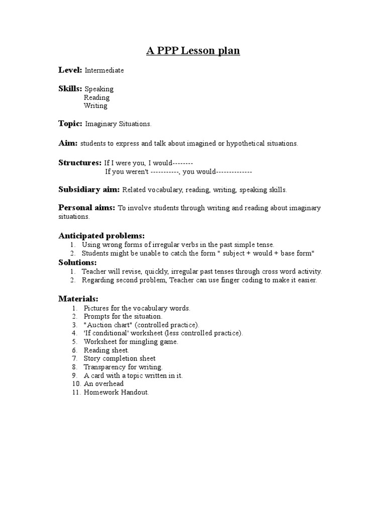 A PPP Lesson Plan | PDF | Lesson Plan | Linguistics