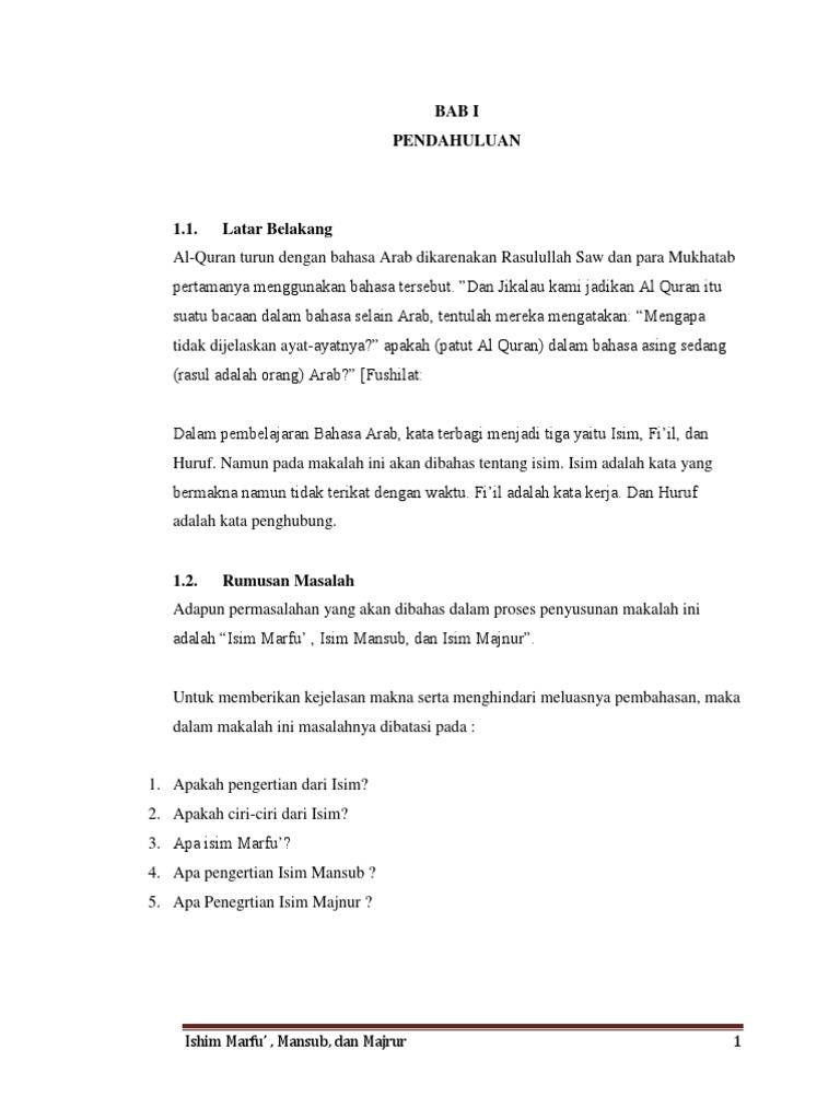 Pengertian Isim Marfu', Mansub, Majrur | PDF
