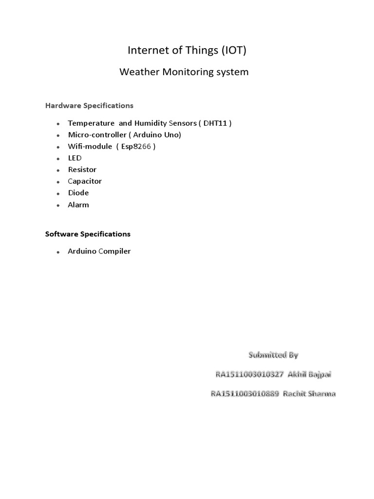 IoT Weather Monitoring System Specs | PDF
