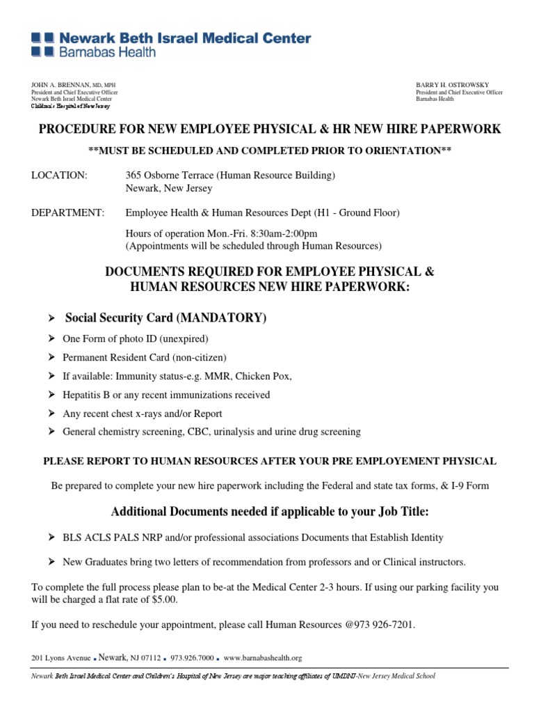 Procedure For New Employee Physical | PDF | Health Care | Wellness