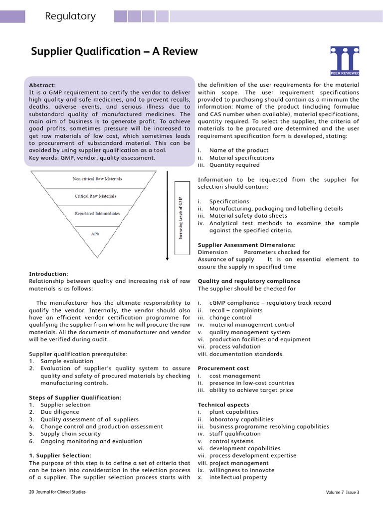 Supplier Qualification... | PDF | Specification (Technical Standard) | Verification And Validation