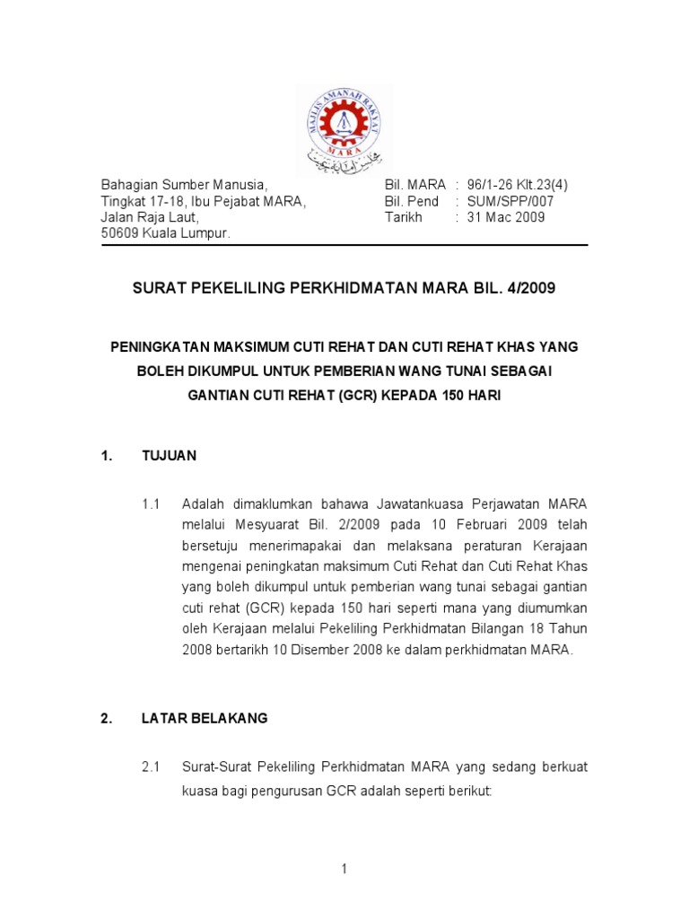 Sppm04 - 09 Peningkatan Maksimum Cuti Rehat Dan Cuti Rehat Khas Yang | PDF
