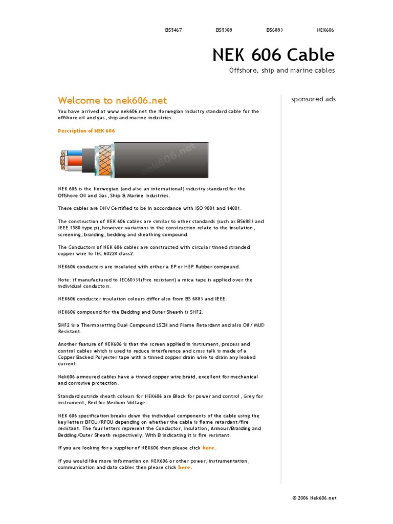 NEK 606 Cable | PDF | Wire | Insulator (Electricity)