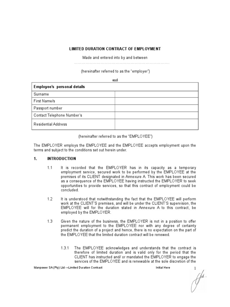 Limited Duration Contract of Employment | PDF | Overtime | Employment