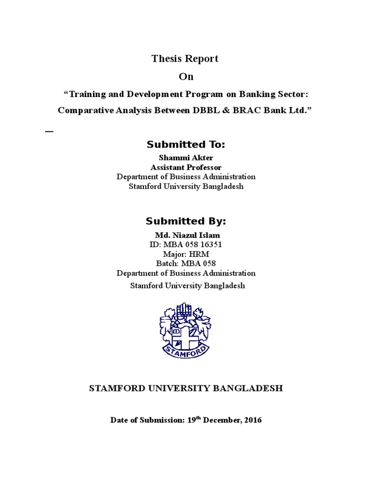 Training and Development Program On Banking Sector Comparative Analysis Between DBBL & BRAC Bank ...