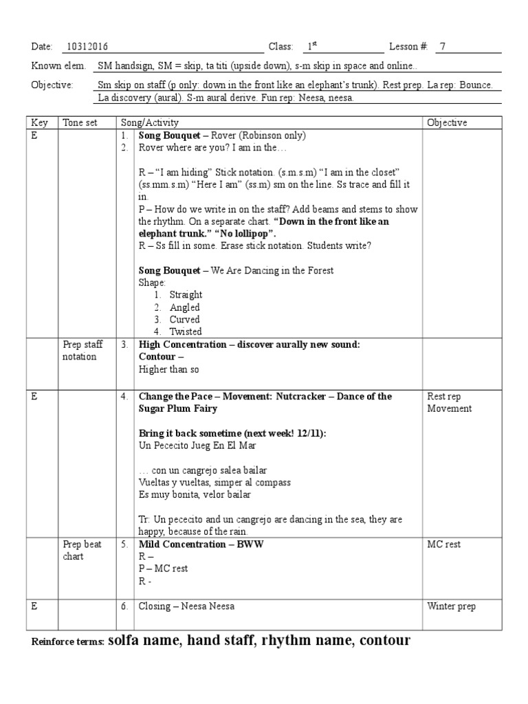 Kodaly Inspired Music Lesson Plan - 1st Grade | PDF | Performing Arts ...