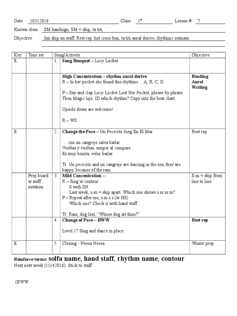 Kodaly Inspired Music Lesson Plan - 1st Grade | PDF | Musical Forms ...