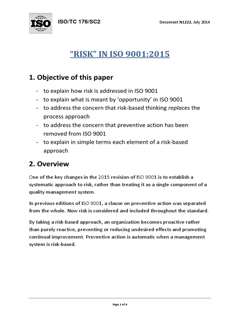 ISO 9001 Introducing Risk Based Thinking | PDF | Iso 9000 ...
