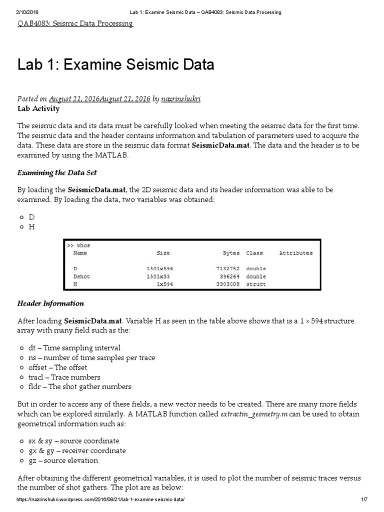 Lab 1 - Examine Seismic Data - QAB4083 - Seismic Data Processing | PDF ...
