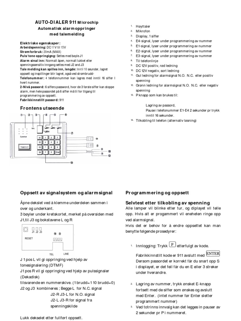 Tiger 911 Norsk Simplified Translated Manual | PDF