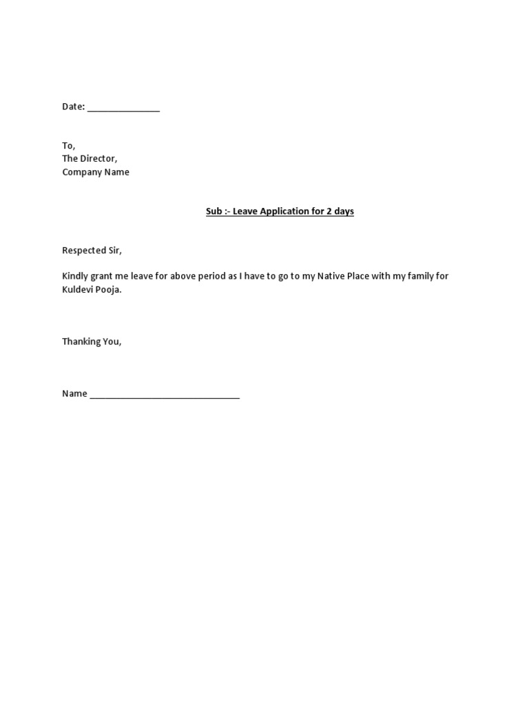 Leave Application for 2 Days | PDF