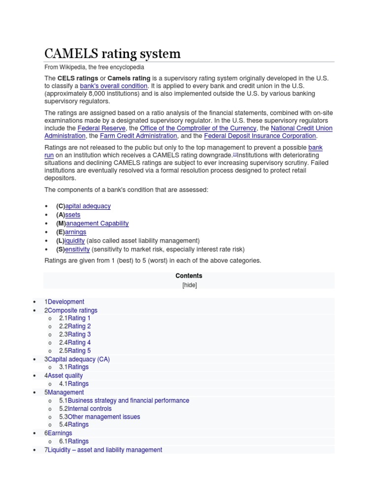 CAMELS Rating System | PDF | Market Liquidity | Banks