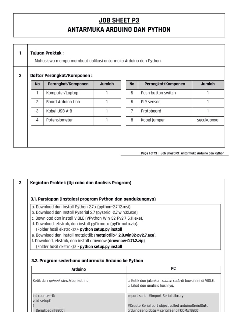 Job Sheet P3 Antarmuka Arduino Python | PDF | Shell (Komputasi) | Arduino