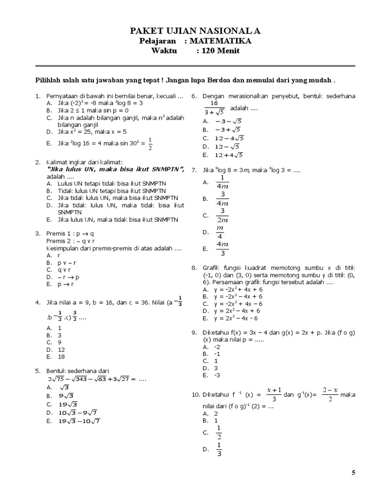 Soal Un Matematika Kls Xii Ips (Lat 3) | PDF