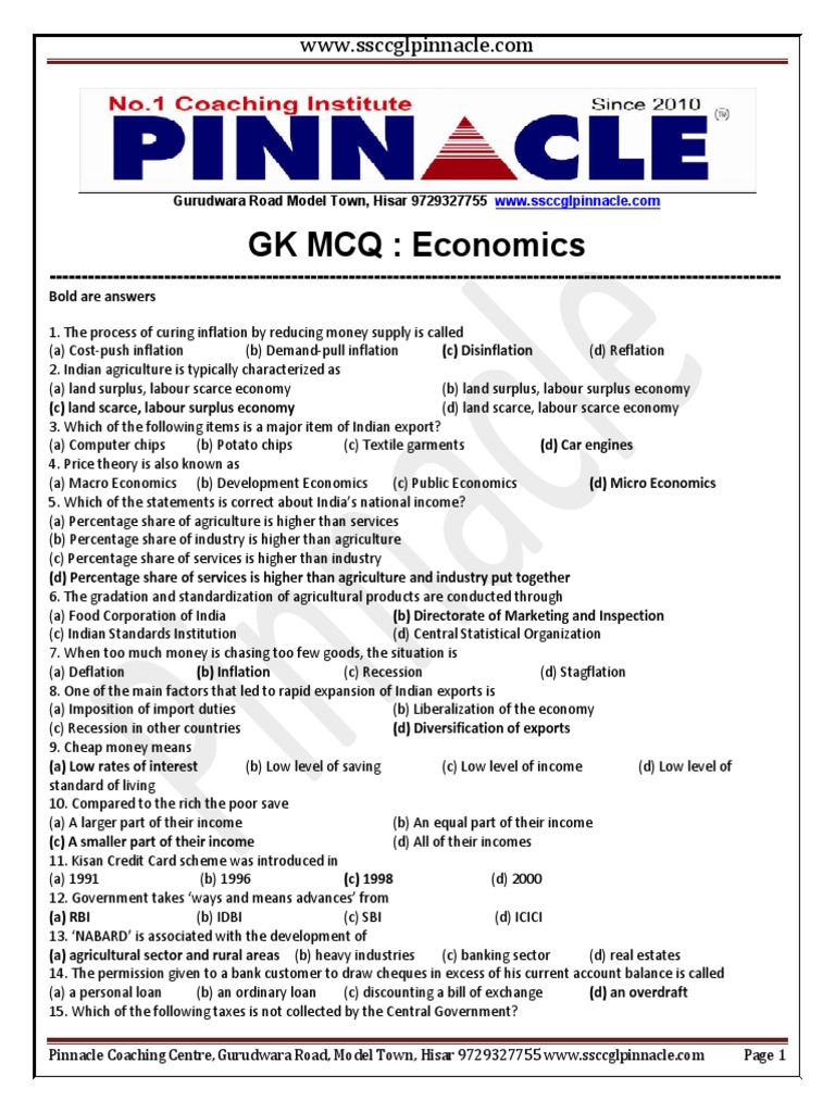 Economics MCQ PDF | PDF | Taxes | Demand