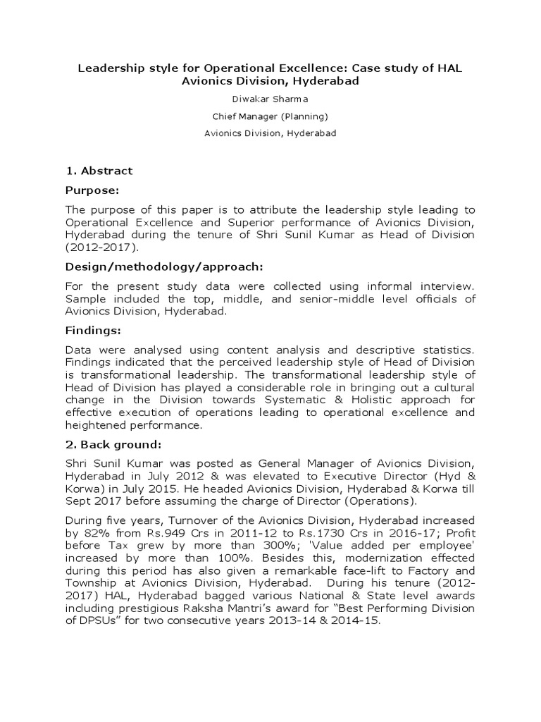 Case Study On Transformational Leadership | PDF | Leadership ...