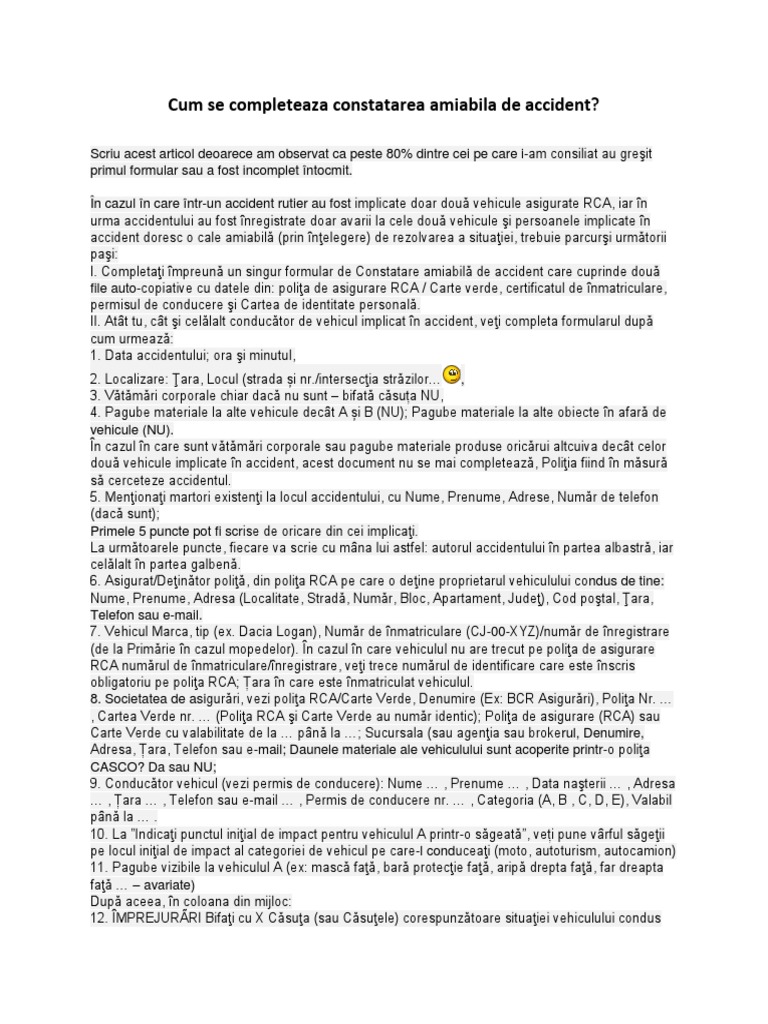 Cum Se Completeaza Corect Constatarea Amiabila | PDF