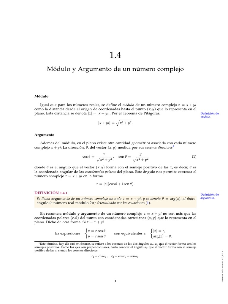 Módulo y Argumento de Números Complejos | PDF | Número complejo ...