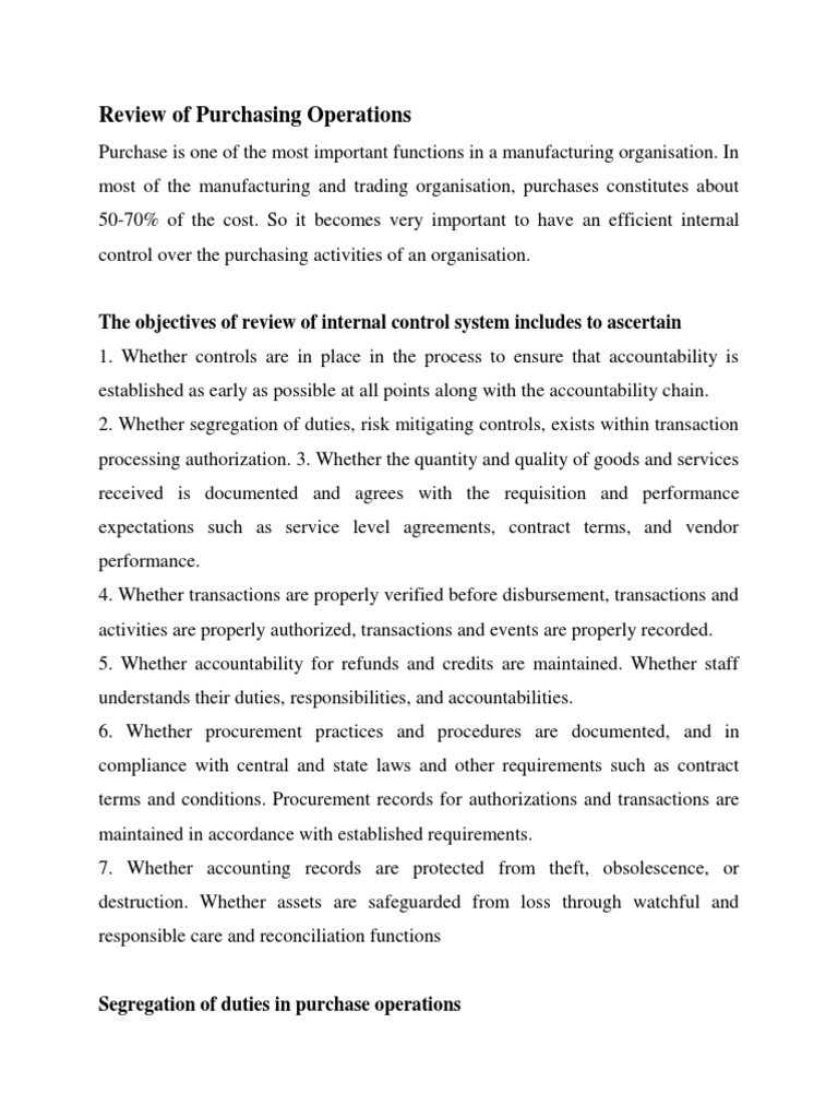 Review of Purchasing Operations | PDF | Internal Control | Inventory