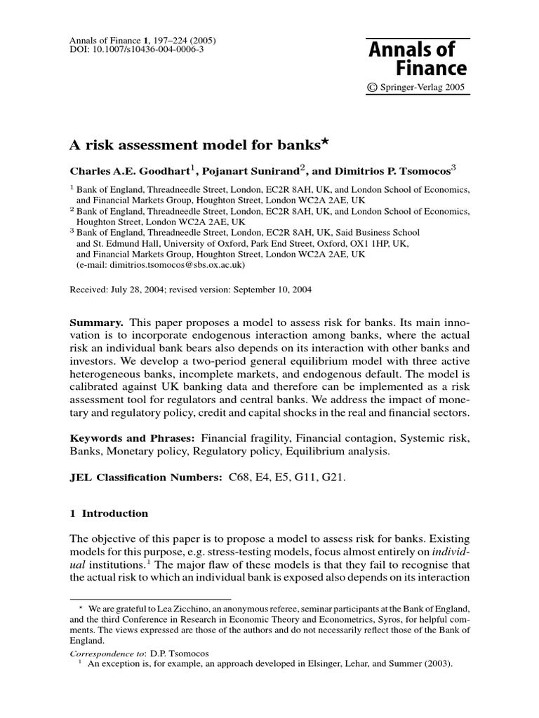 A Risk Assessment Model For Banks | PDF | Interbank Lending Market | Banks