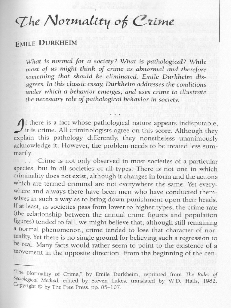 Durkheim - Normality of Crime From RSM | PDF | Émile Durkheim | Crime ...