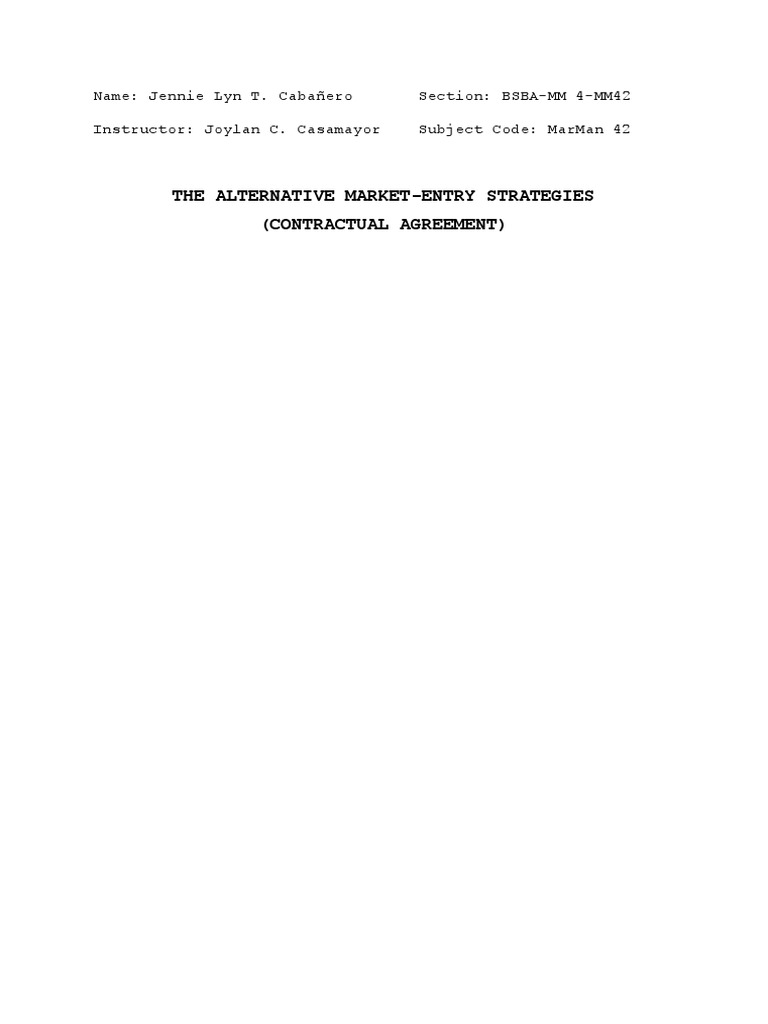 The Alternative Market-Entry Strategies (Contractual Agreement) | PDF