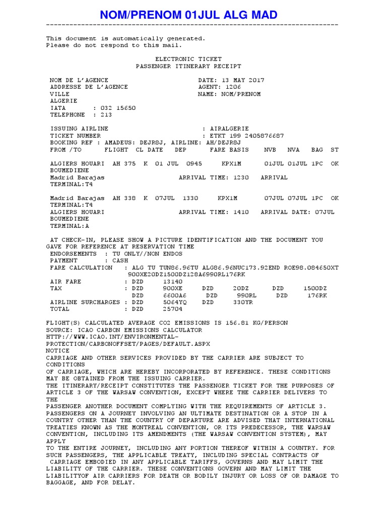 Billet Telex | PDF | Airlines | Aviation
