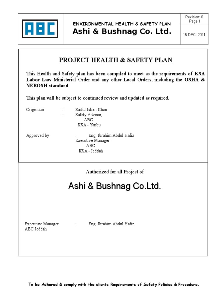 Abc Hse Plan | PDF | Occupational Safety And Health | Safety