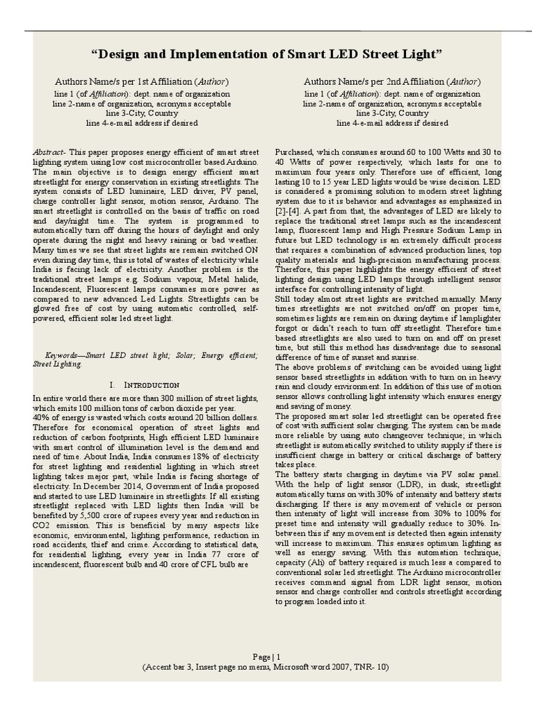 Smart Led Stretlight Paper | PDF | Street Light | Light Emitting Diode